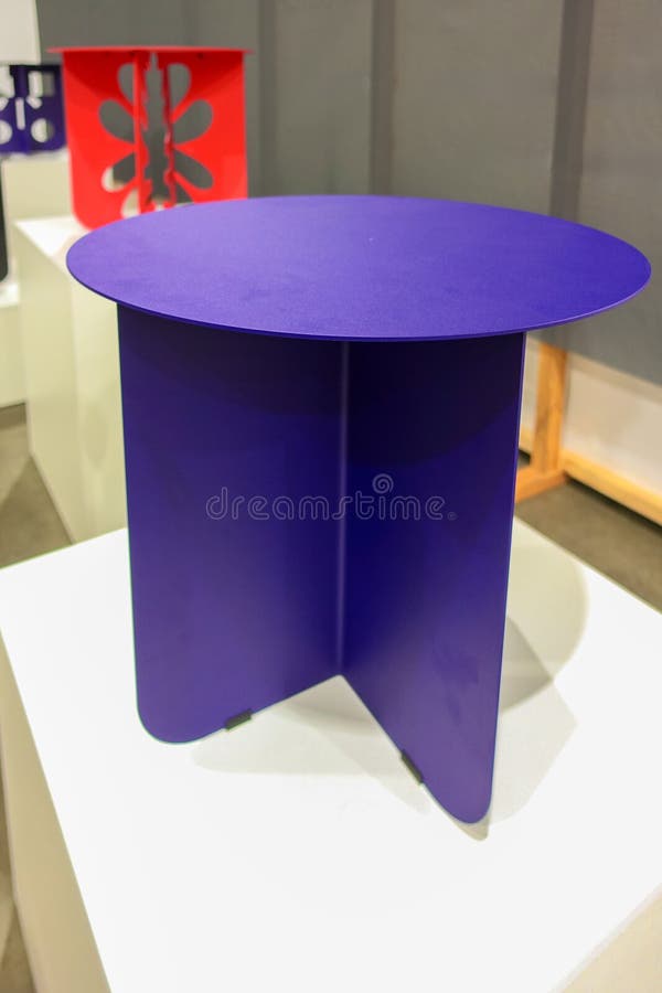 Purple Iron Coffee Table with Three Flat Legs. Stock Photo - Image of ...