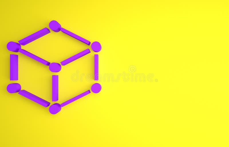 Purple Isometric Cube Icon Isolated on Yellow Background. Geometric ...