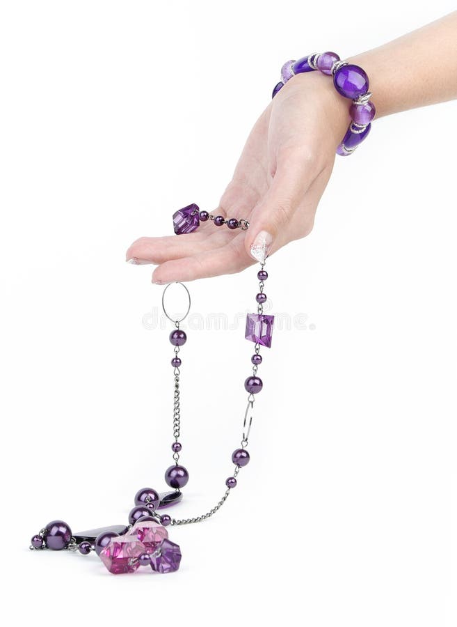 Purple Jewelry and Bracelet with Human Hand Stock Photo - Image of ...