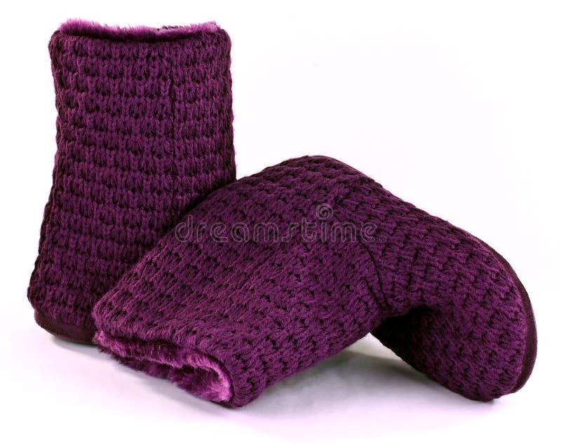 Purple Knitted Slipper Boots Stock Photo - Image of knitted ...