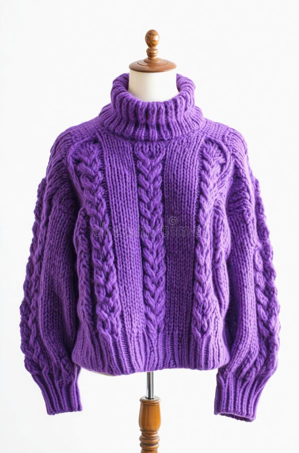 Purple Knitted Sweater on a Dummy on White Background. Stock ...