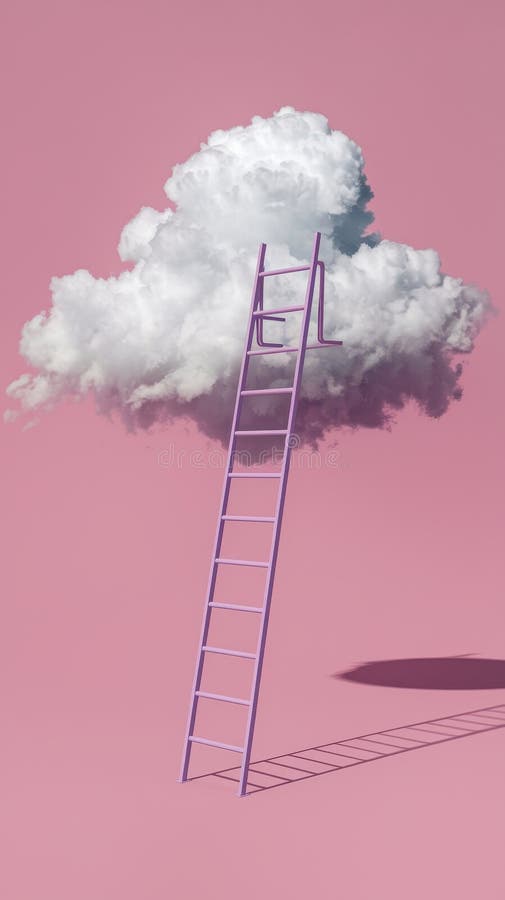 Purple Ladder Leaning Against Floating Cloud, Whimsical Surreal Concept ...