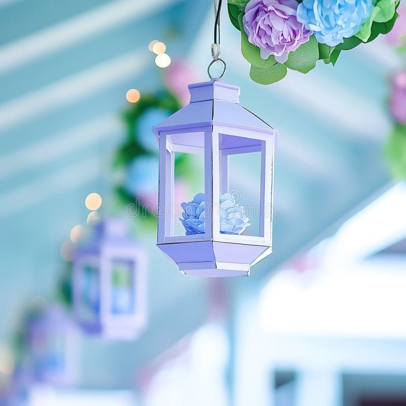 Purple Lanterns and Flowers with Soft Bokeh Lighting Under Pavilion Stock Photo - Image of ...