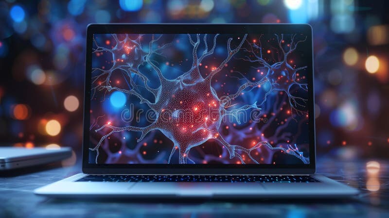A Laptop Displays a 3D Rendering of a Neuron on Its Screen Stock ...