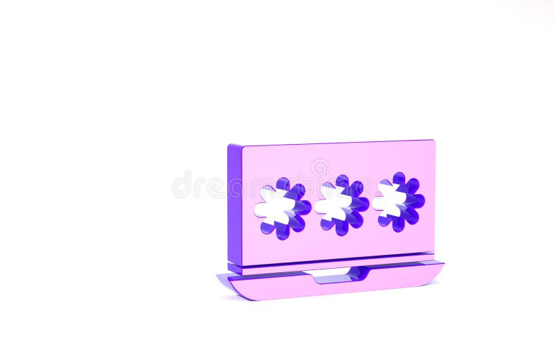 Purple Laptop with Password Notification Icon Isolated on White ...