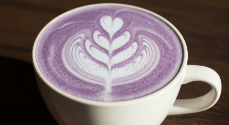Purple Latte with Foam Art in White Cup Stock Illustration ...