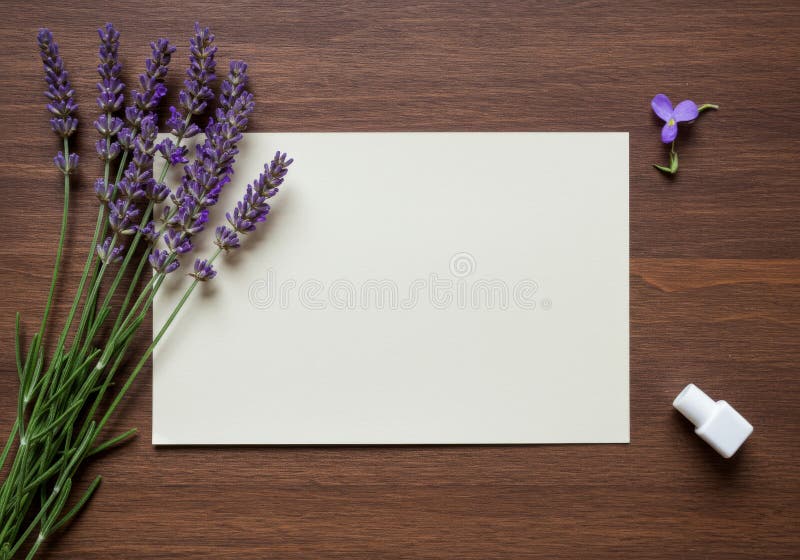 Purple Lavender with an Empty Paper Sign on a Wooden Background Stock ...