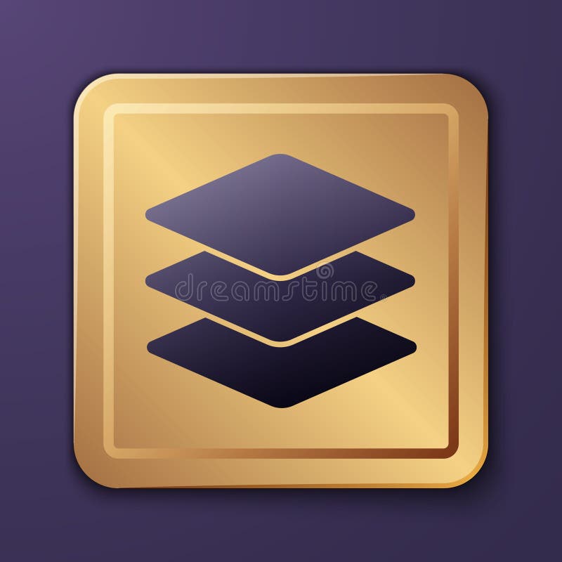 Purple Layers Icon Isolated on Purple Background. Gold Square Button ...