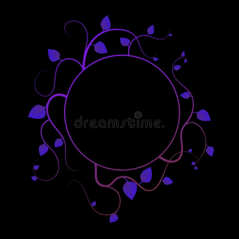 Purple Leaves on a Black Background. Round Frame with Leaves. Vector ...