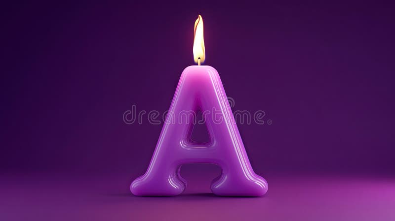 Purple Letter a Candle with Flame on Purple Background Stock Image ...