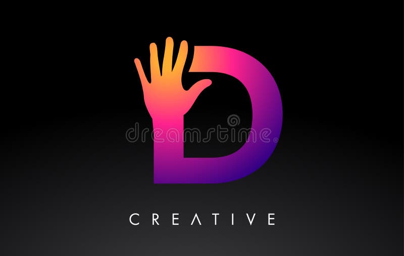 Purple Letter D Logo with Hand Silhouette Vector Icon Illustration ...
