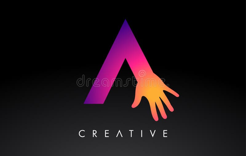 Purple Letter a Logo with Hand Silhouette Vector Icon Illustration ...
