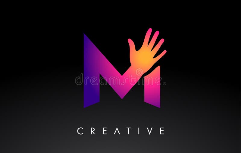 Purple Letter M Logo with Hand Silhouette Vector Icon Illustration ...