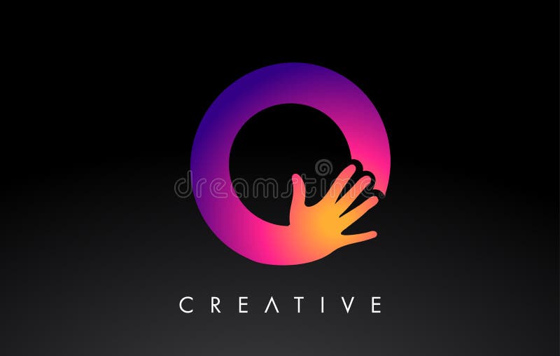 Purple Letter O Logo with Hand Silhouette Vector Icon Illustration ...