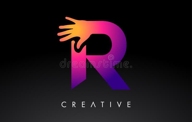 Purple Letter R Logo with Hand Silhouette Vector Icon Illustration ...