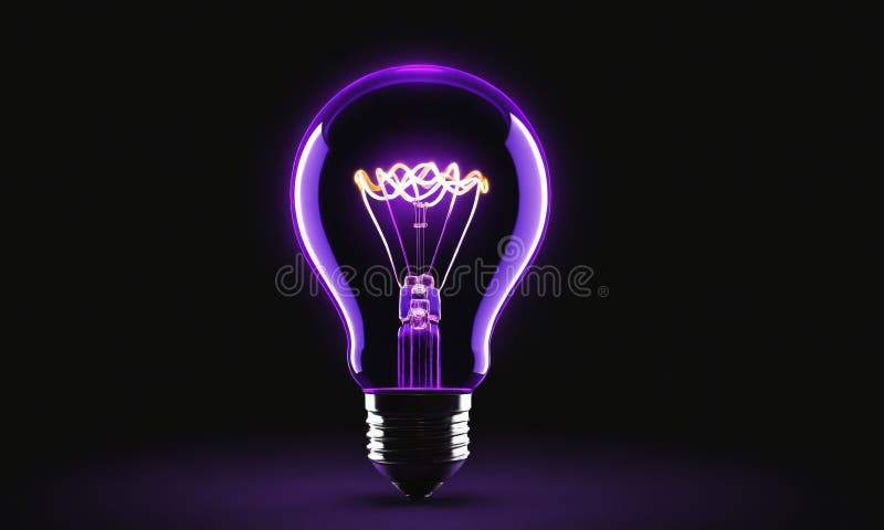 Purple Light Bulb on Black Background Stock Illustration - Illustration ...