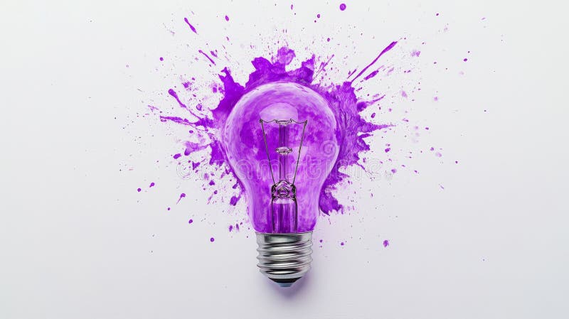 Purple Light Bulb with Paint Splash Effect on White Background ...