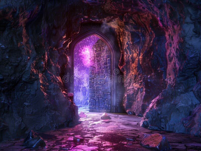 Purple Light Shining through Cave Doorway Stock Image - Image of cave ...