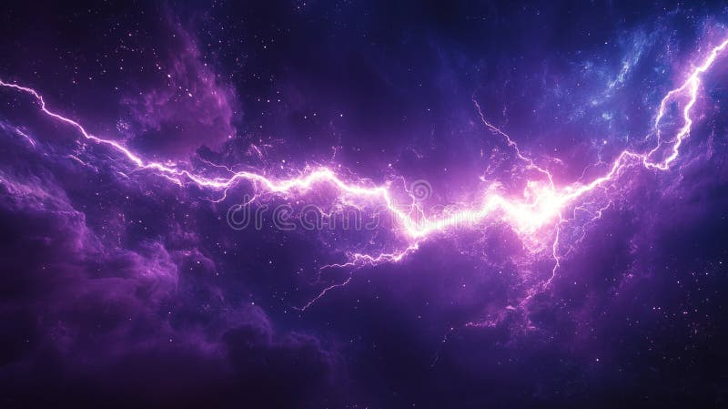 A Purple Sky with a Lightning Bolt Over the Ocean Stock Photo - Image ...