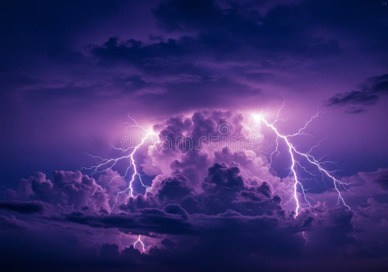 Purple Lightning Storm Clouds at Night Stock Illustration ...