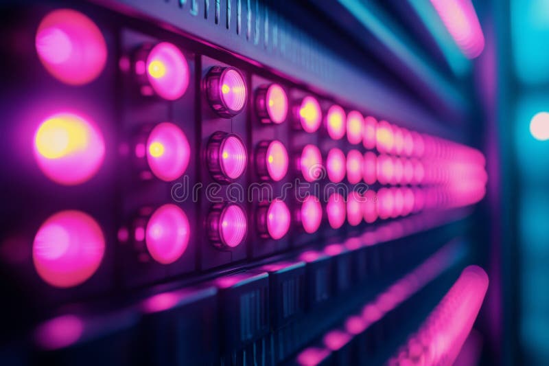 Purple Lights Shine on a Modern Tech Panel in a Vibrant Indoor Setting ...