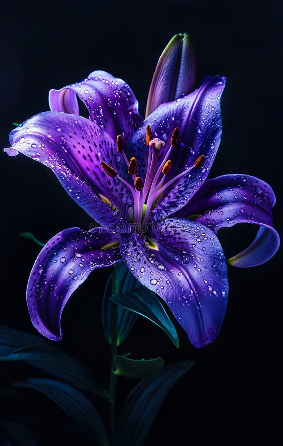 A Purple Lily with Water Droplets on it Stock Image - Image of shirt ...