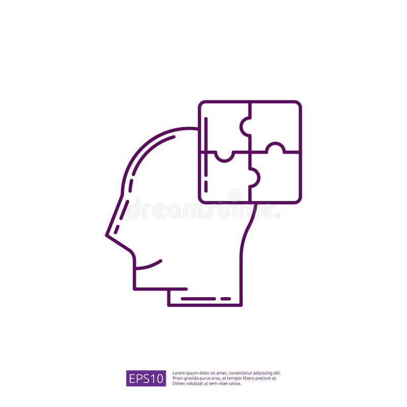 Purple Line Icon of a Head with Puzzle Pieces Above. Simple Vector ...