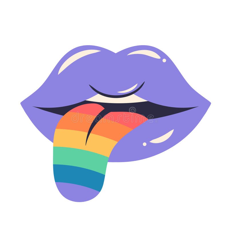 Purple Lips With Rainbow Tongue Lgbt Symbol Stock Vector