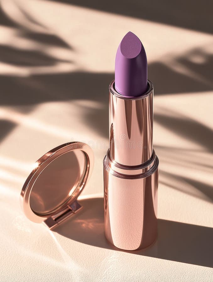 Purple Lipstick in a Sleek Metallic Case with Lid Open. Stock Photo ...