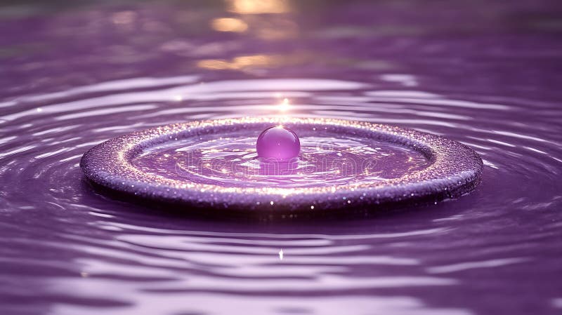 Purple Liquid Drop Creating Ripples and Crown Effect Stock Image ...