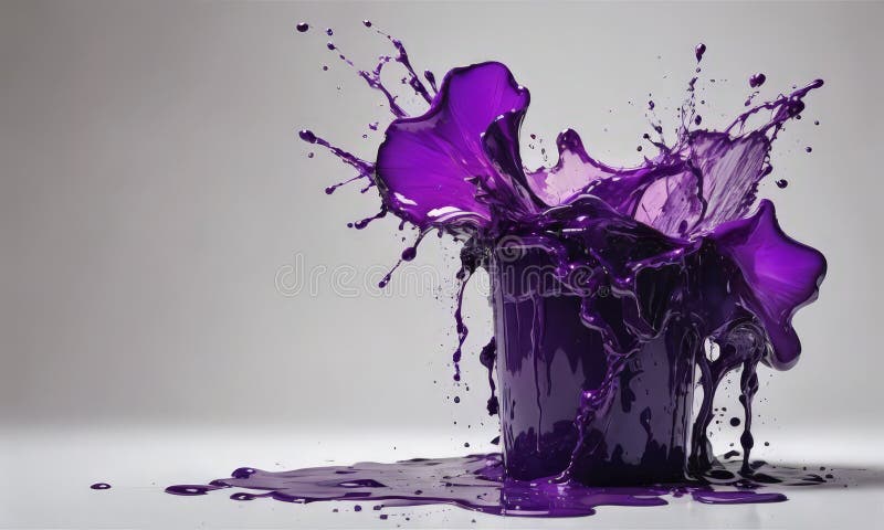 Purple Liquid Splashes and Drips from Dark-colored Container, Creating ...