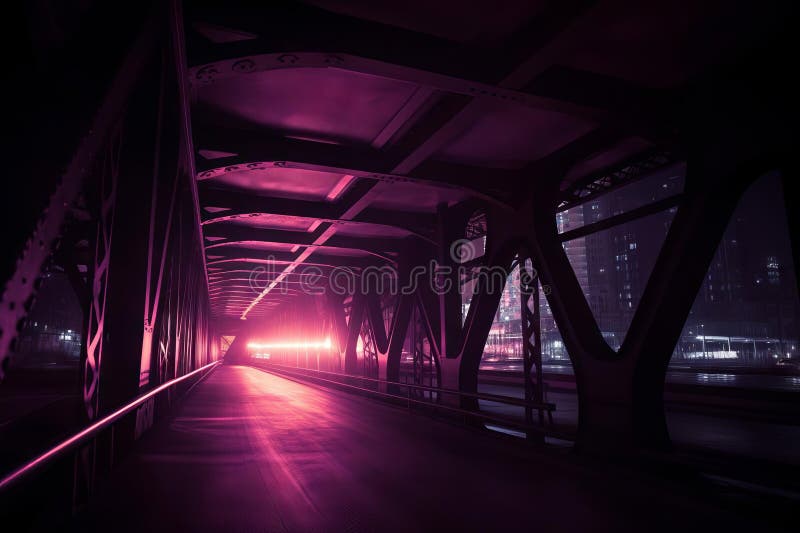 Purple-Lit Bridge Nightscape. AI Generated Stock Illustration ...
