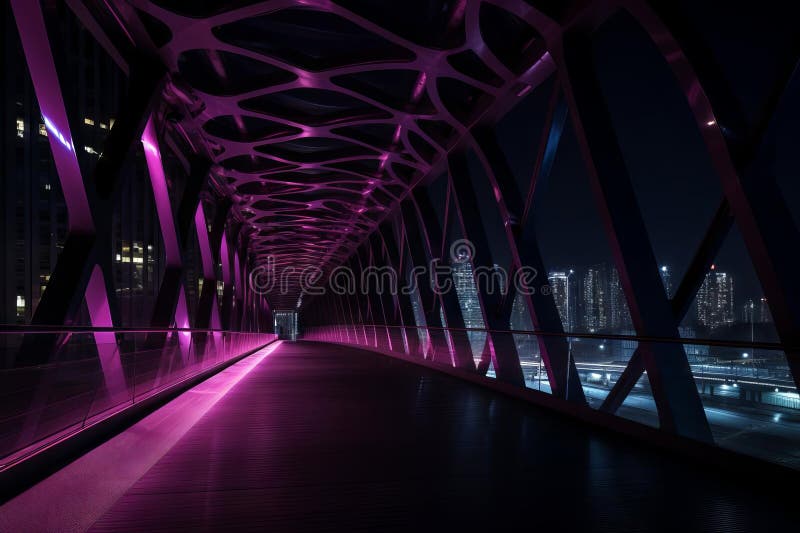 Purple-Lit Bridge Nightscape. AI Generated Stock Illustration ...