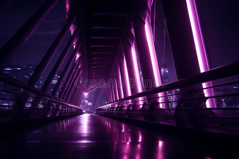 Purple-Lit Bridge Nightscape. AI Generated Stock Illustration ...