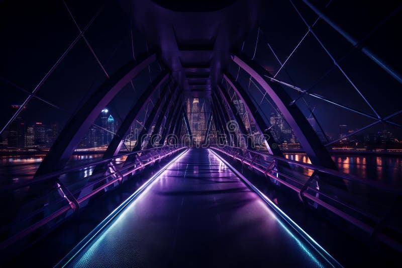 Purple-Lit Bridge Nightscape. AI Generated Stock Illustration ...