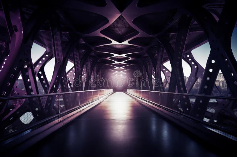 Purple-Lit Bridge Nightscape. AI Generated Stock Illustration ...