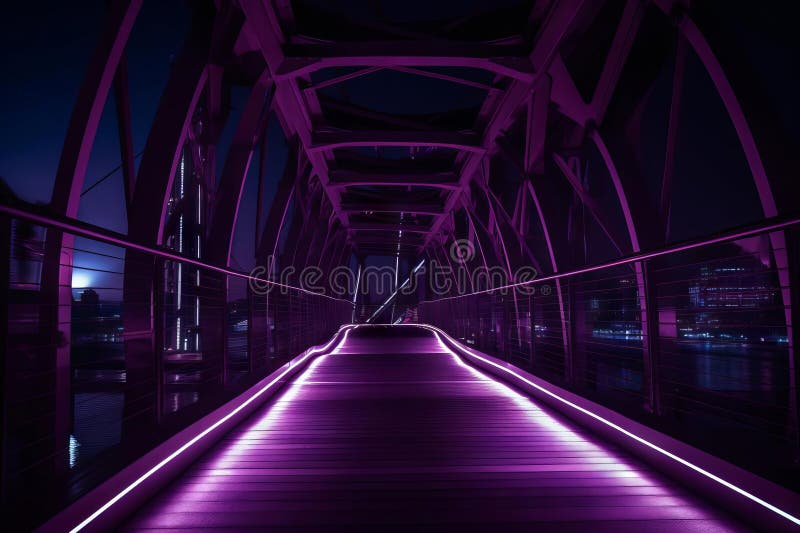 Purple-Lit Bridge Nightscape. AI Generated Stock Illustration ...