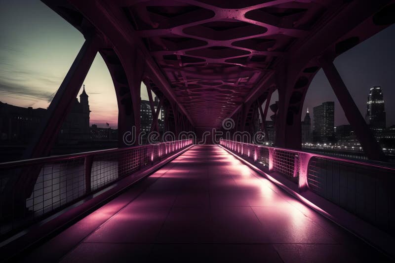 Purple-Lit Bridge Nightscape. AI Generated Stock Illustration ...