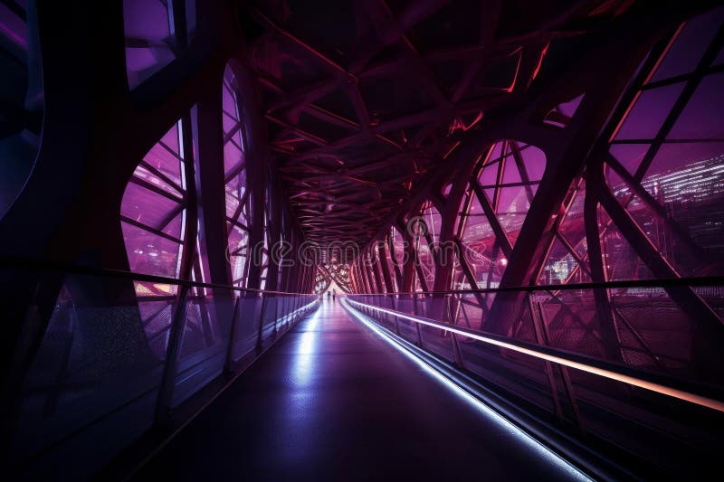 Purple-Lit Bridge Nightscape. AI Generated Stock Illustration ...