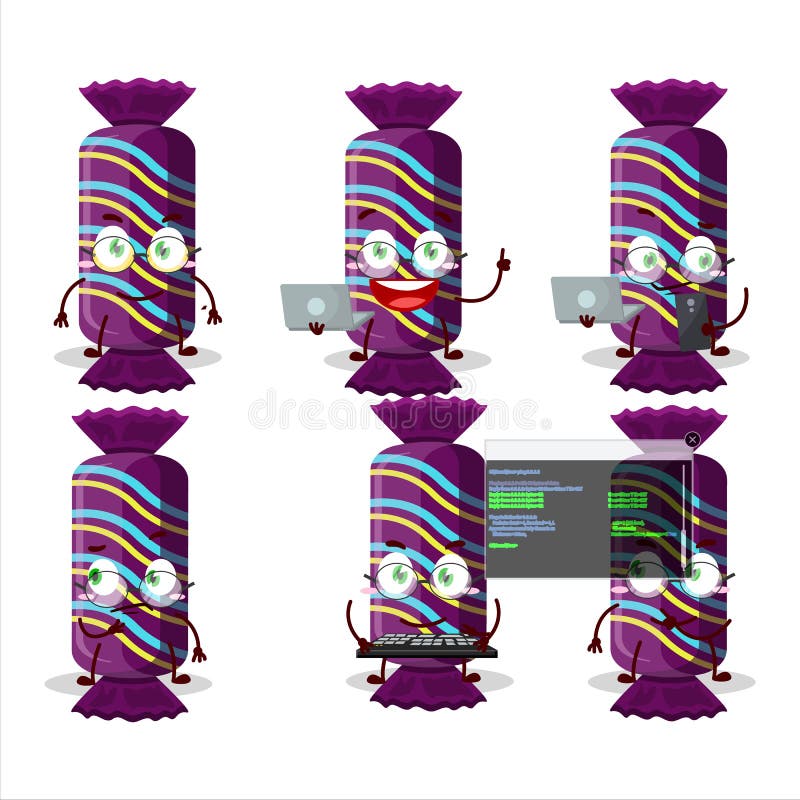 Purple Long Candy Package Programmer Cute Cartoon Character with Stock ... Purple Long Candy Package Programmer Cute Cartoon Character with Stock ...