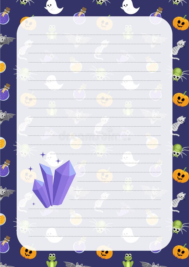 Purple Magic Crystal. Note Paper. Page. Halloween Notebook Sheet ...