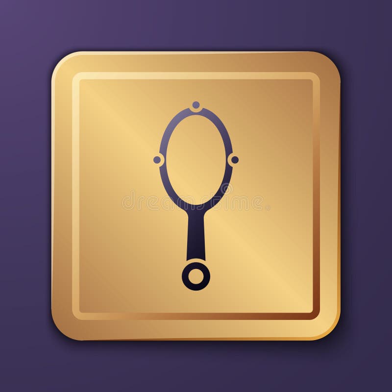 Purple Magic Hand Mirror Icon Isolated on Purple Background. Gold ...