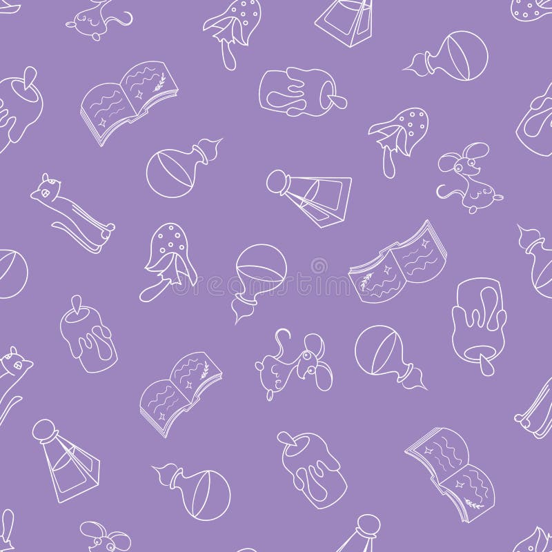 Purple Magic Mice and Cats Seamless Pattern Stock Illustration ...
