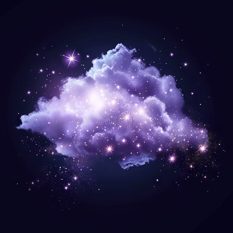 Purple Magical Cloud with Sparkles on Dark Background Stock ...