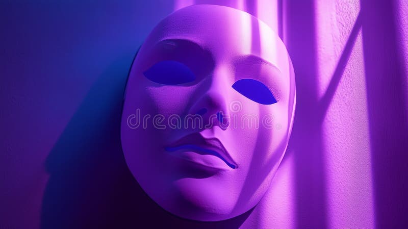 Purple Mask with Dramatic Lighting in a Dark Room Stock Illustration ...