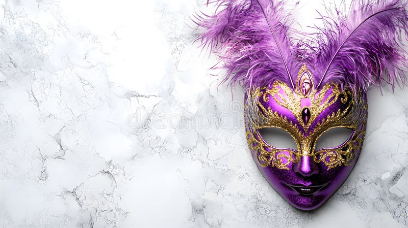 Purple Masquerade Mask with Feathers and Gold Accents Stock Photo ...