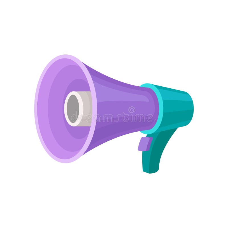 Purple Megaphone With Turquoise Handle And Button. Loud-speaker. Device ...