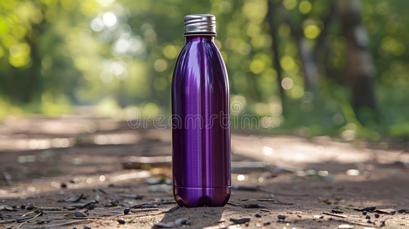Purple Metal Thermo Bottle in the Forest Stock Image - Image of flask ...
