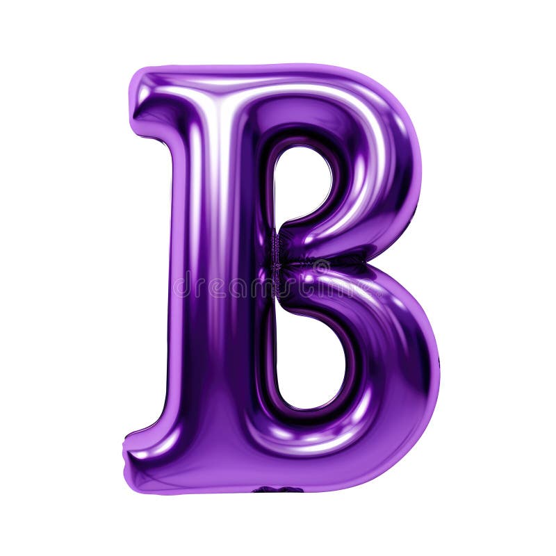 Purple Metallic B Alphabet Balloon Realistic 3D on White Background ...