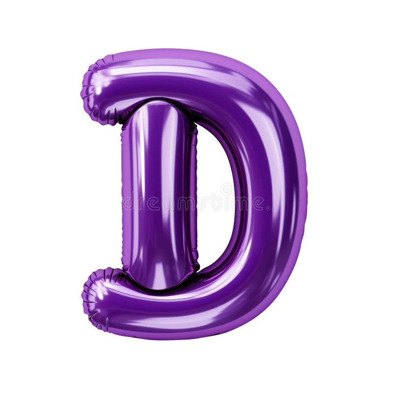 Purple Metallic D Alphabet Balloon Realistic 3D on White Background ...